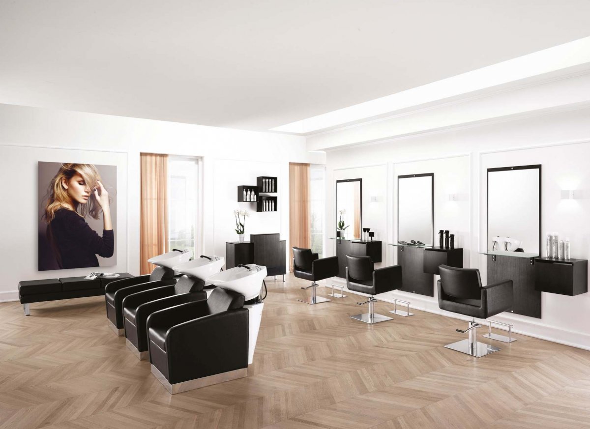 Køb flotte Frisørstole til frisørsalon - arbejdsspejle og vaske til frisør